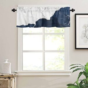 Zadaling Valance Curtain for Kitchen,Wild Marble Pattern Gold White Navy Ombre Window Valance for Living Room Scroll,Rod Pocket Valances for Bedroom Decor,Window Treatment Valance 1 Panel 18" x 60"