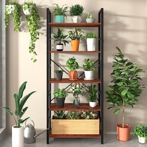 Yoobure 5 Tier Bookshelf - Tall Book Shelf Modern Bookcase for CDs/Movies/Books, Rustic Book Case Industrial Bookshelves Book Storage Organizer for Bedroom Home Office Living Room Brown