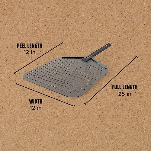 Ninja XSKOPPL Perforated Pizza Peel, Compatible Woodfire Outdoor Oven (OO100 series), Hanging Drawstring, Aluminum, Grey/Black, 12'' x 25.4'' x .81'