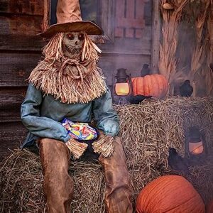 Spirit Halloween 4.5 Ft Scary Sitting Scarecrow Animatronic | Decorations | Animated | Pop-up Motion | Scarecrow Prop