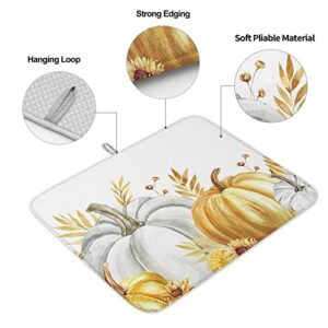 Autumn Farm Pumpkins Dish Drying Mat for Kitchen Counter, Sunflowers and Vegetable Water Absorbent Microfiber Dishes Drainer Mats Reversible Pad Coffee Bar Tableware Pads 16"x18" Fall Harvest