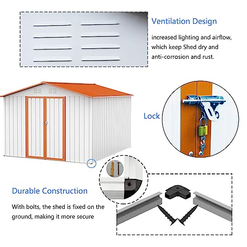 10 x 8 Ft Storage Shed,Outdoor Storage Shed Metal Shed with Floor Frame,Outdoor Shed for Yard Patio Lawn,Perfect to Store Pool Furniture,Bike,Garbage Can