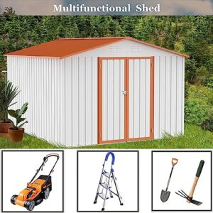 10 x 8 Ft Storage Shed,Outdoor Storage Shed Metal Shed with Floor Frame,Outdoor Shed for Yard Patio Lawn,Perfect to Store Pool Furniture,Bike,Garbage Can