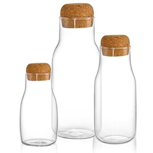 Youeon 3 Pack Glass Jars with Cork Lid, 5/10/24 Oz Glass Storage Containers, Clear Candy Jars, Small Glass Carafe With Cork Stopper, Multi Use for Coffee, Tea, Sugar, Spice, Drinks