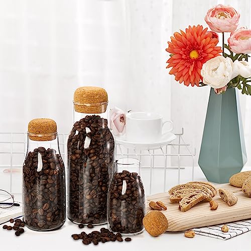 Youeon 3 Pack Glass Jars with Cork Lid, 5/10/24 Oz Glass Storage Containers, Clear Candy Jars, Small Glass Carafe With Cork Stopper, Multi Use for Coffee, Tea, Sugar, Spice, Drinks