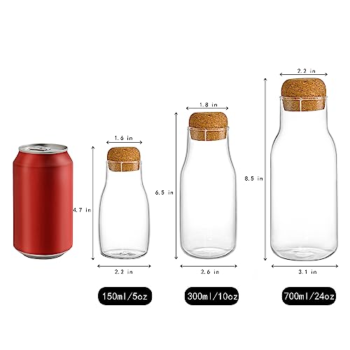 Youeon 3 Pack Glass Jars with Cork Lid, 5/10/24 Oz Glass Storage Containers, Clear Candy Jars, Small Glass Carafe With Cork Stopper, Multi Use for Coffee, Tea, Sugar, Spice, Drinks