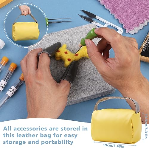 kdafio 74 Needle Felting Tools, Needle Felting Kit with Hand Carders Wooden Wool Carders Needle Felting with Wool Needle Leather Finger Protector for DIY Felting Wool Projects