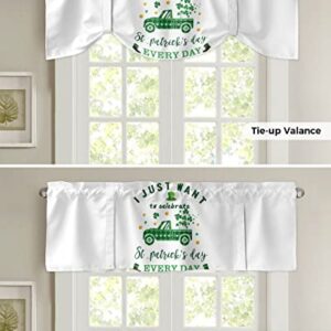 Tie Up Curtain Valances Window Topper,Shade Valance for Kitchen Windows St. Patrick's Day Plaid Truck with Clover and Gold Coins Rod Pocket Tie-up Curtains Window Treatment Drapes White 42"x18"