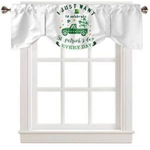 Tie Up Curtain Valances Window Topper,Shade Valance for Kitchen Windows St. Patrick's Day Plaid Truck with Clover and Gold Coins Rod Pocket Tie-up Curtains Window Treatment Drapes White 42"x18"