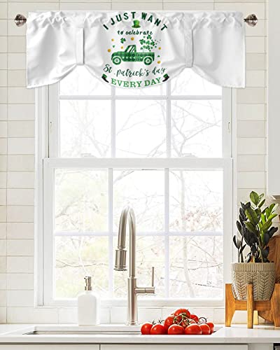 Tie Up Curtain Valances Window Topper,Shade Valance for Kitchen Windows St. Patrick's Day Plaid Truck with Clover and Gold Coins Rod Pocket Tie-up Curtains Window Treatment Drapes White 42"x18"