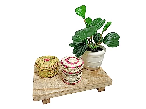 Laual Designs Small Wooden Riser Plant Stand | Rustic Home Décor Pedestal Stand | Handmade Bathroom Decor | Soap Tray | Wood Stand | Decorative Tray Kitchen Décor Farmhouse Decor | Natural