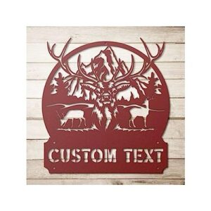 Personalized Deer Mountain Antlers Custom Metal Sign 8x8 inches Black Power Coated Deer Metal Wall Art Deer Home Decor Deer Hunter Gifts Sign For Deer Lovers Housewarming Gifts