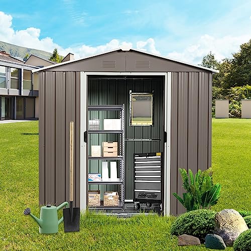 Xshelley Storage Shed Metal Outdoor Shed, 8 x 4FT Metal Shed Steel Utility Tool Shed Storage House with Hook & Lock, for Backyard Garden Patio Lawn (8X4FT-Gray with Window)