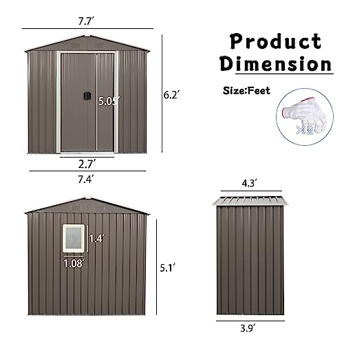 Xshelley Storage Shed Metal Outdoor Shed, 8 x 4FT Metal Shed Steel Utility Tool Shed Storage House with Hook & Lock, for Backyard Garden Patio Lawn (8X4FT-Gray with Window)