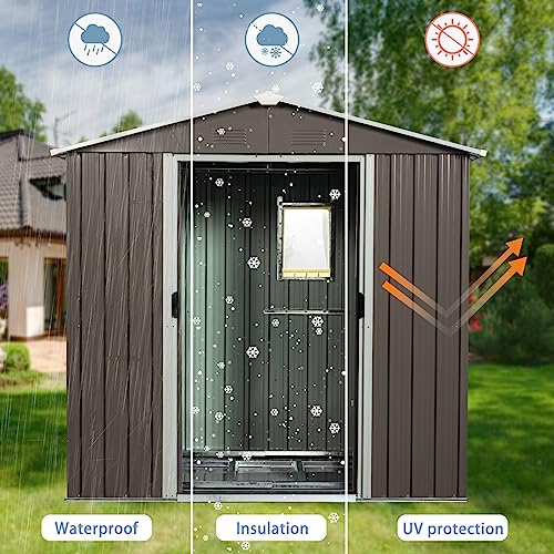 Xshelley Storage Shed Metal Outdoor Shed, 8 x 4FT Metal Shed Steel Utility Tool Shed Storage House with Hook & Lock, for Backyard Garden Patio Lawn (8X4FT-Gray with Window)