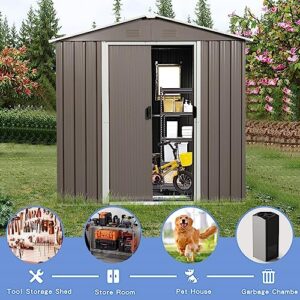 Xshelley Storage Shed Metal Outdoor Shed, 8 x 4FT Metal Shed Steel Utility Tool Shed Storage House with Hook & Lock, for Backyard Garden Patio Lawn (8X4FT-Gray with Window)