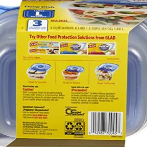 GladWare Deep Dish Food Storage Containers, 3 Count, Standard & GladWare Tall Entrée Food Storage Containers | Large Square Containers for Food Hold up to 42 Ounces of Food, 3 Count