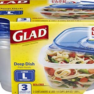 GladWare Deep Dish Food Storage Containers, 3 Count, Standard & GladWare Tall Entrée Food Storage Containers | Large Square Containers for Food Hold up to 42 Ounces of Food, 3 Count