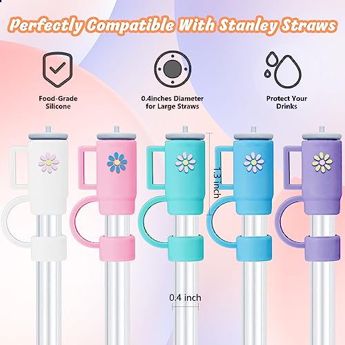 6Pcs Straw Cover Cap for Stanley Cup, Silicone Straw Topper fit stanley 30&40 oz tumbler,0.4in/10mm Stanley Straw Covers Protector for Stanley Cup Accessories,Cute Reusable Straw Tips Lids for Tumbler