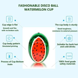 2 PCS,Watermelon and Strawberry Disco Ball Cups With Red Straw,for Party, Removable and Reusable,at The Seaside and Pool.