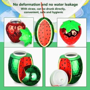 2 PCS,Watermelon and Strawberry Disco Ball Cups With Red Straw,for Party, Removable and Reusable,at The Seaside and Pool.