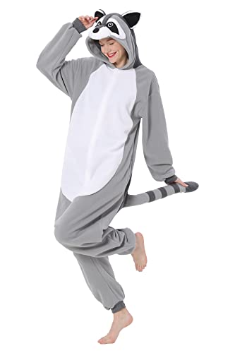 BDZaigozaiwu Adult Raccoon Onesie Pajamas Unisex Animal Cosplay Costume Kigurumi Onesies Halloween Sleepwear Christmas Jumpsuit Grey