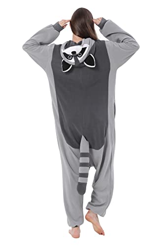 BDZaigozaiwu Adult Raccoon Onesie Pajamas Unisex Animal Cosplay Costume Kigurumi Onesies Halloween Sleepwear Christmas Jumpsuit Grey