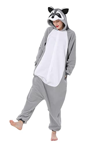 BDZaigozaiwu Adult Raccoon Onesie Pajamas Unisex Animal Cosplay Costume Kigurumi Onesies Halloween Sleepwear Christmas Jumpsuit Grey