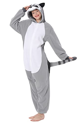 BDZaigozaiwu Adult Raccoon Onesie Pajamas Unisex Animal Cosplay Costume Kigurumi Onesies Halloween Sleepwear Christmas Jumpsuit Grey