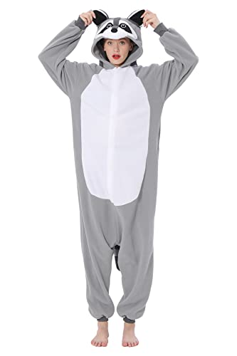 BDZaigozaiwu Adult Raccoon Onesie Pajamas Unisex Animal Cosplay Costume Kigurumi Onesies Halloween Sleepwear Christmas Jumpsuit Grey