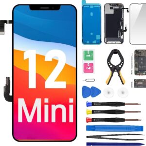 iPhone 12 Mini Screen Replacement Kit, LCD Cellular Glass Display Repair Digitizer 5.4 inch Touch Screen with Repair Kit + Screen Protector