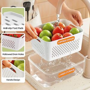 4-Pack Fruit Storage Containers for Fridge with Removable Colanders, 4 in 1 Produce Storage Containers for Refrigerator, Food Storage Container with Lid for Salad Berry Lettuce Vegetables Meat Keeper