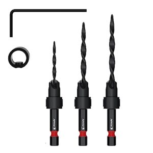 ezarc countersink drill bit set, 3 pcs tapered drill bits counter sinker set, 1/4" hex shank quick change for woodworking, pilot screw hole set