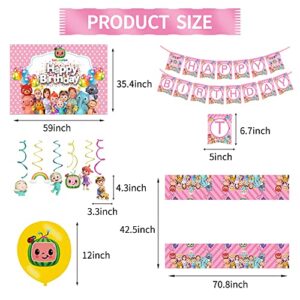 Pink Cartoon Party Decorations, Birthday Party Supplies Party Kit for Girls Include Happy Birthday Banner, Backdrop, Balloons, Cake Topper, Hanging Swirls, Stickers, Tablecloth