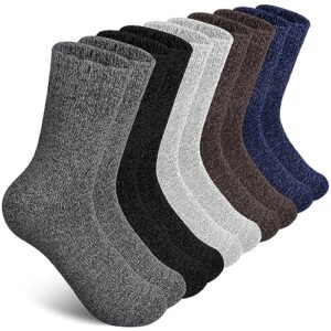 5 pairs wool socks mens, thick warm winter socks, soft wool hiking socks, casual crew socks for men (us size 6-13)