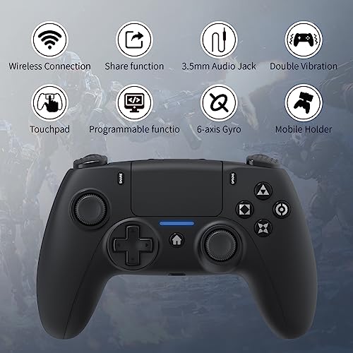 ShanWan Wireless Controller for ps4/PS4 Silm/PS4 pro. Wireless Remote Gamepad Compatible with iOS/PC/Android. Built-in 600mAh Battery with Double Shock/3.5 mm Audio jack/6-axis Motion Sensor/Programmable Back Buttons（black）