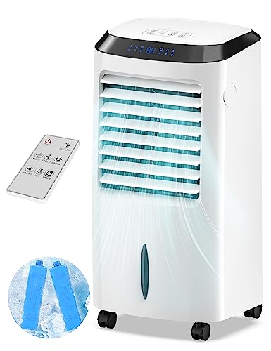 PARIS RHÔNE Evaporative Air Cooler, 4-in-1 Evaporative Cooler, Portable Swamp Cooler with Negative Ion, LED Display, 2.6Gal Water Tank, Remote Control, Casters for Home, Office