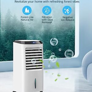 PARIS RHÔNE Evaporative Air Cooler, 4-in-1 Evaporative Cooler, Portable Swamp Cooler with Negative Ion, LED Display, 2.6Gal Water Tank, Remote Control, Casters for Home, Office