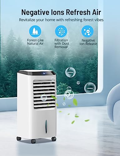 PARIS RHÔNE Evaporative Air Cooler, 4-in-1 Evaporative Cooler, Portable Swamp Cooler with Negative Ion, LED Display, 2.6Gal Water Tank, Remote Control, Casters for Home, Office