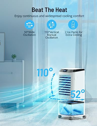 PARIS RHÔNE Evaporative Air Cooler, 4-in-1 Evaporative Cooler, Portable Swamp Cooler with Negative Ion, LED Display, 2.6Gal Water Tank, Remote Control, Casters for Home, Office