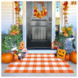 kilococo buffalo plaid rug 3'x5' orange outdoor rug for halloween/thanksgiving washable fall doormat buffalo check rug layered front door mat for porch/farmhouse/entryway/patio fall decor