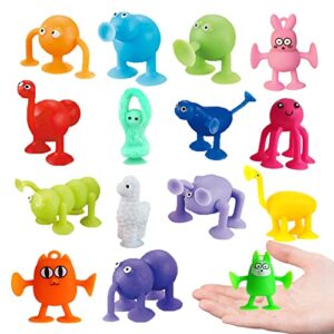 bath toy set- 16 pcs slicone sucker toys for kids, sensory toys for 3 4 5 6 7 year old boys girls stress release toys travel toys, suitable for interactive toys, suitable for parties, bathrooms