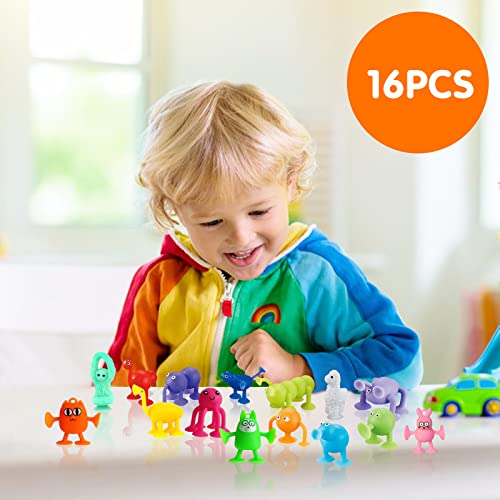 Bath Toy Set- 16 Pcs Slicone Sucker Toys for Kids, Sensory Toys for 3 4 5 6 7 Year Old Boys Girls Stress Release Toys Travel Toys, Suitable for Interactive Toys, Suitable for Parties, Bathrooms