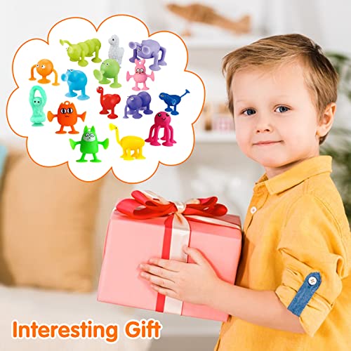 Bath Toy Set- 16 Pcs Slicone Sucker Toys for Kids, Sensory Toys for 3 4 5 6 7 Year Old Boys Girls Stress Release Toys Travel Toys, Suitable for Interactive Toys, Suitable for Parties, Bathrooms