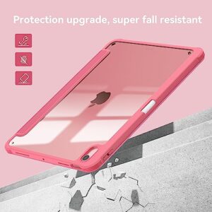 OKP for iPad Air 5th/4th Generation Case 2022/2020, iPad Air Case 5/4 Gen 10.9 inch with Pencil Holder, Auto Sleep/Wake, Slim Lightweight Trifold Folio Smart Cover for Girls Women, Clear Back Pink