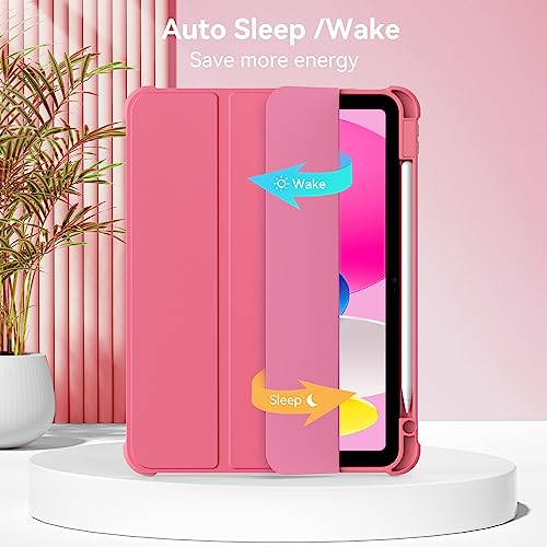 OKP for iPad Air 5th/4th Generation Case 2022/2020, iPad Air Case 5/4 Gen 10.9 inch with Pencil Holder, Auto Sleep/Wake, Slim Lightweight Trifold Folio Smart Cover for Girls Women, Clear Back Pink