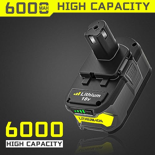 Upgraded 6.0Ah P108 Replacement Battery Compatible with Ryobi 18V Battery Lithium P108 P102 P103 P104 P105 P107 P109 P122 for 18 Volt Cordless Power Tools(Green)