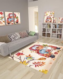 thanksgiving fall large rectangular area rugs 5' x 7' living room, durable non slip rug carpet floor mat for bedroom bedside outdoor farmhouse red truck pumpkin leaves autumn