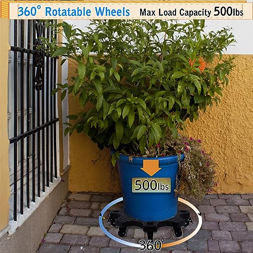 Plant Caddy With Wheels 20 Inch Heavy Duty Outdoor, Indoor Rolling Plant Stand With Casters Black Plant Dolly Large Potted Planter Cart For Big Flower Pots Plants Pots, Heart Shaped Garden Pot Mover