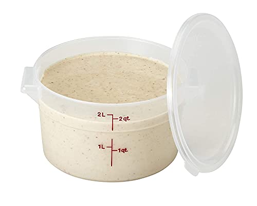 Lumintrail Cambro 2 Quart Round Food Storage Container, 2-Pack Translucent, with a Translucent Lid, Bundle with a Measuring Spoon Set